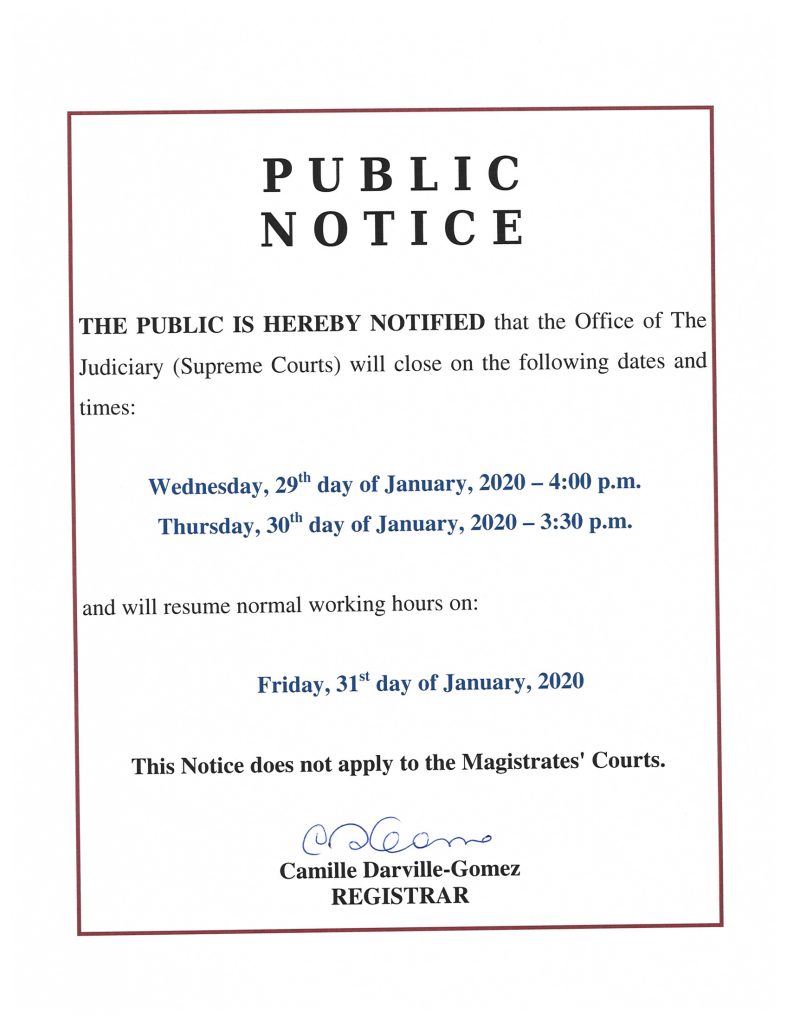 Public Notice - Court Closure – The Judiciary of The Bahamas